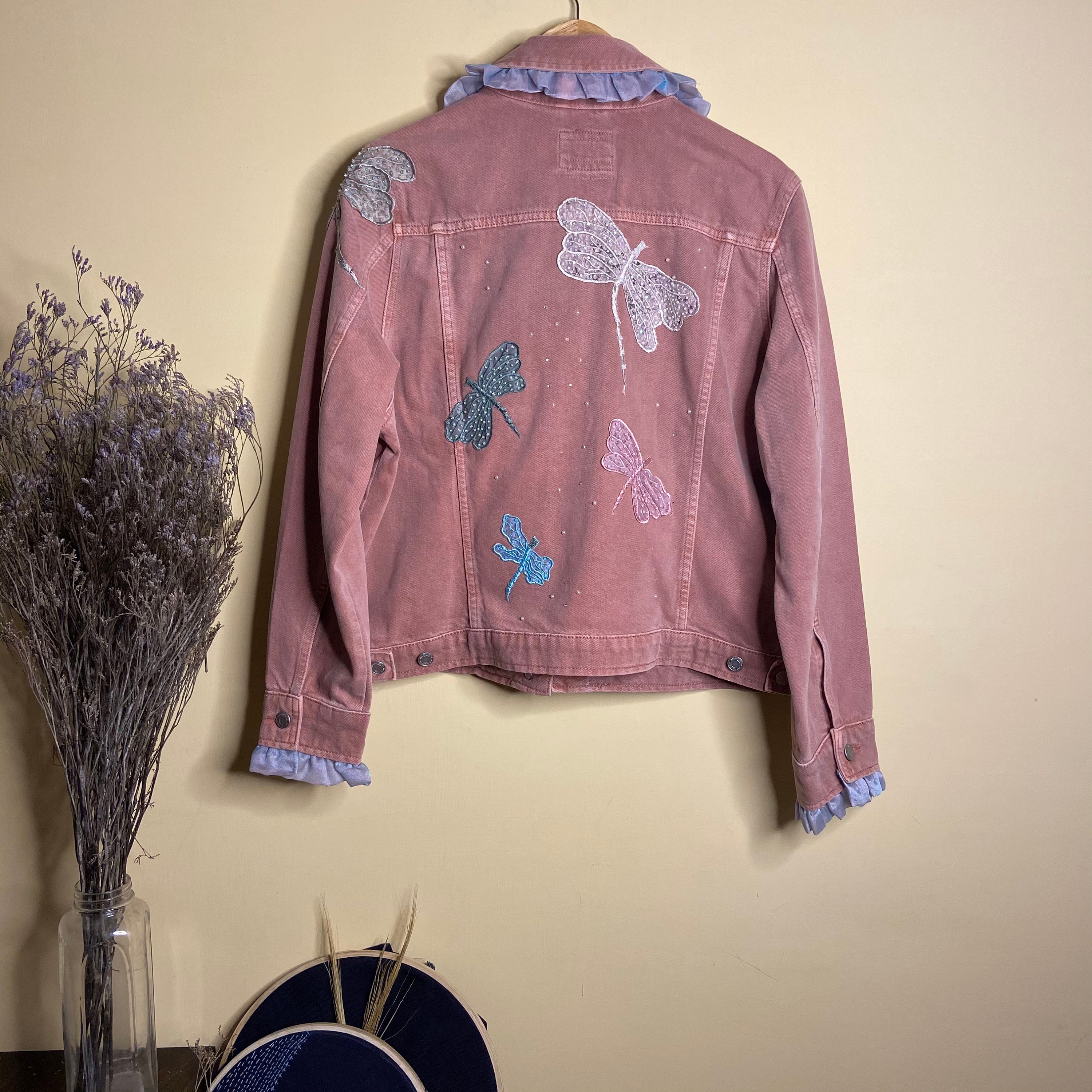 Dragonfly Powder Pink Denim Jacket | Etsy