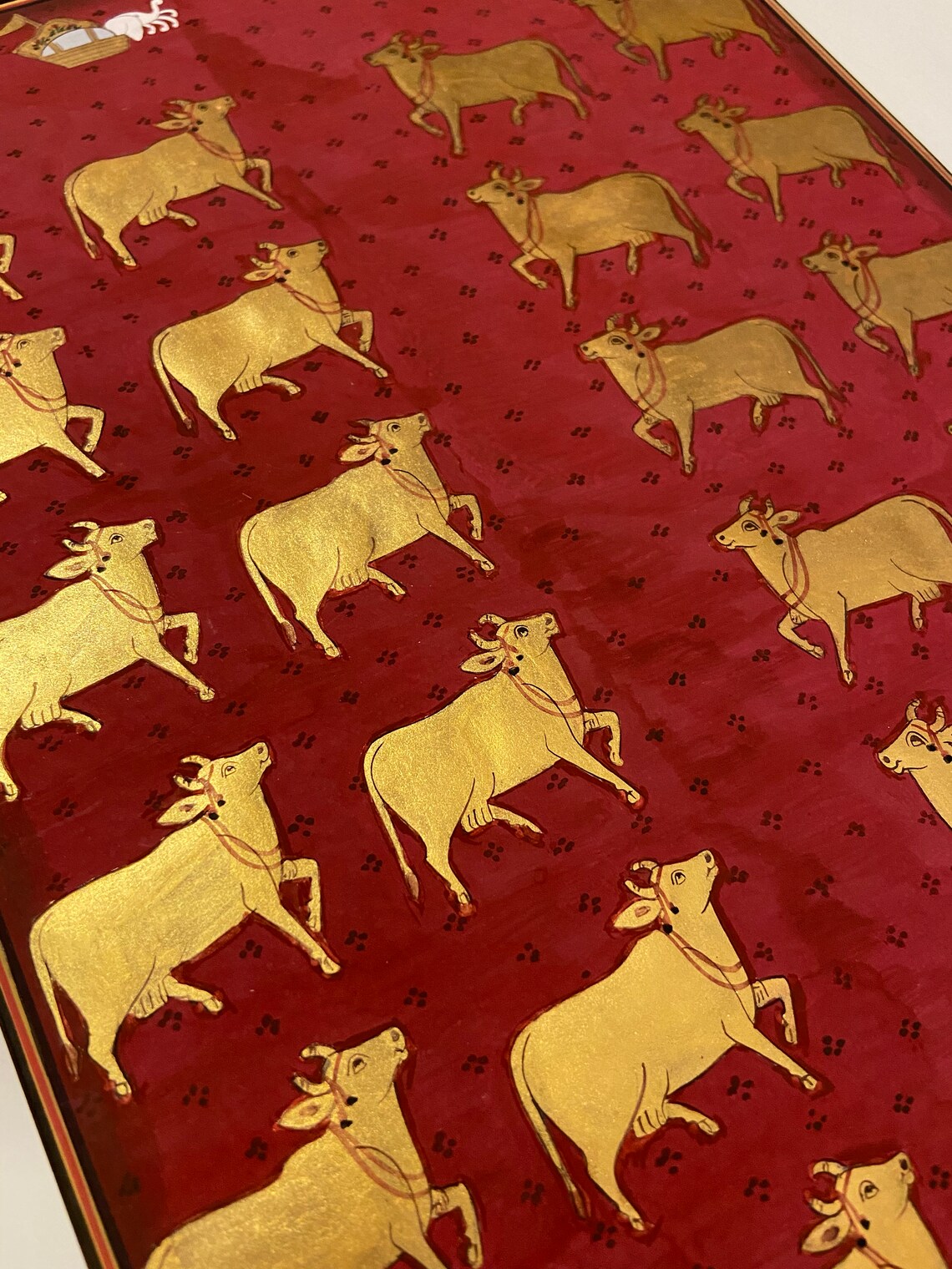 Hand Painted Pichwai Cow Print: Golden Indian Folk Art (8x12 Inches) - Etsy