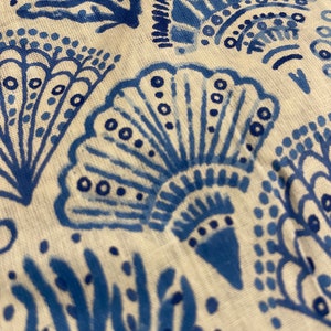 Blue White Sea Shells Hand Block 100% Cotton Fabric by Yard, Women's ...