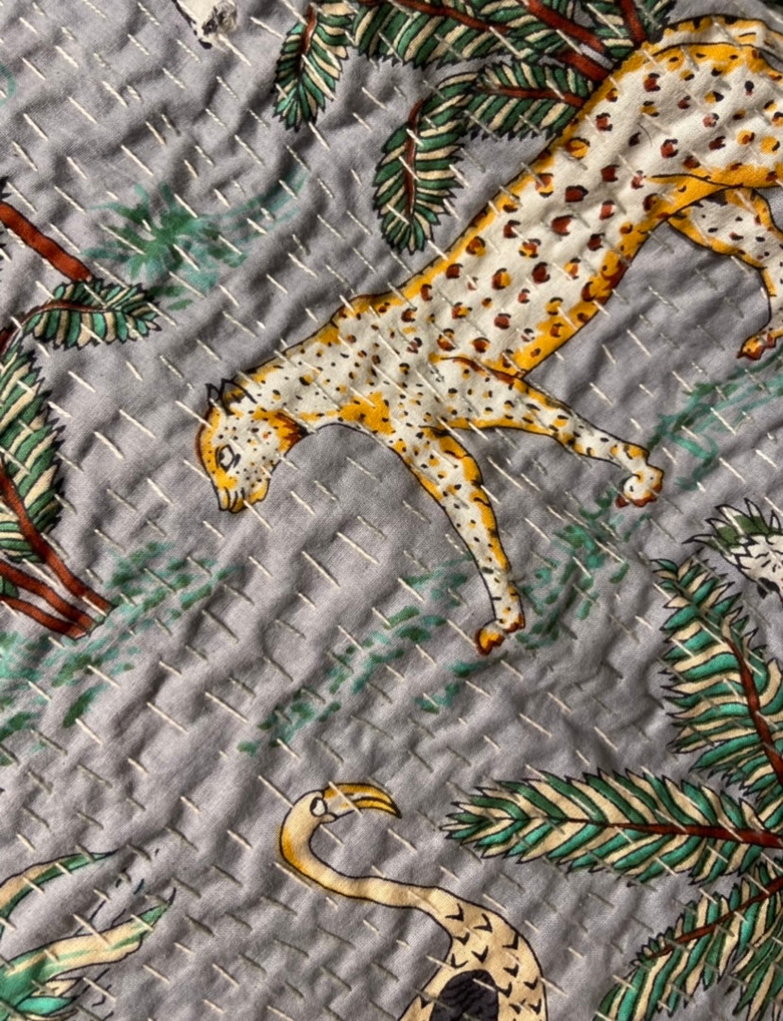 Grey Cheetah Jungle Kantha Quilt: Boho Cotton Bedspread - Etsy