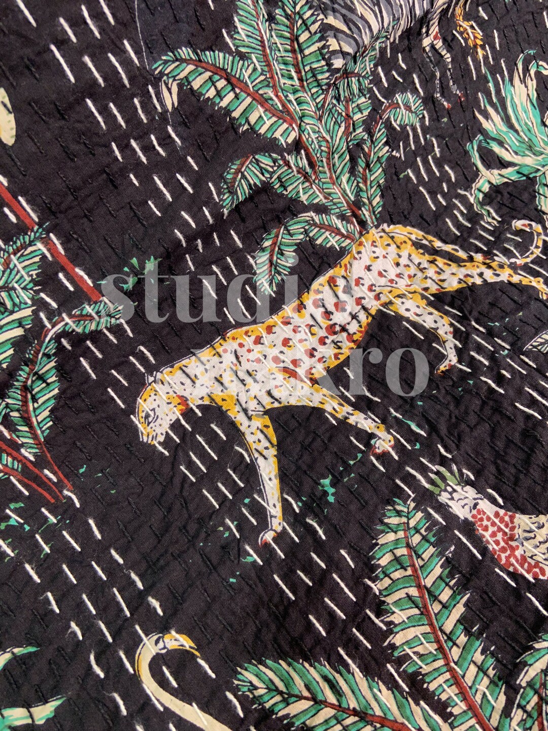 Black Jungle Cheetah Quilt King Pure Cotton Kantha Throw Blanket ...