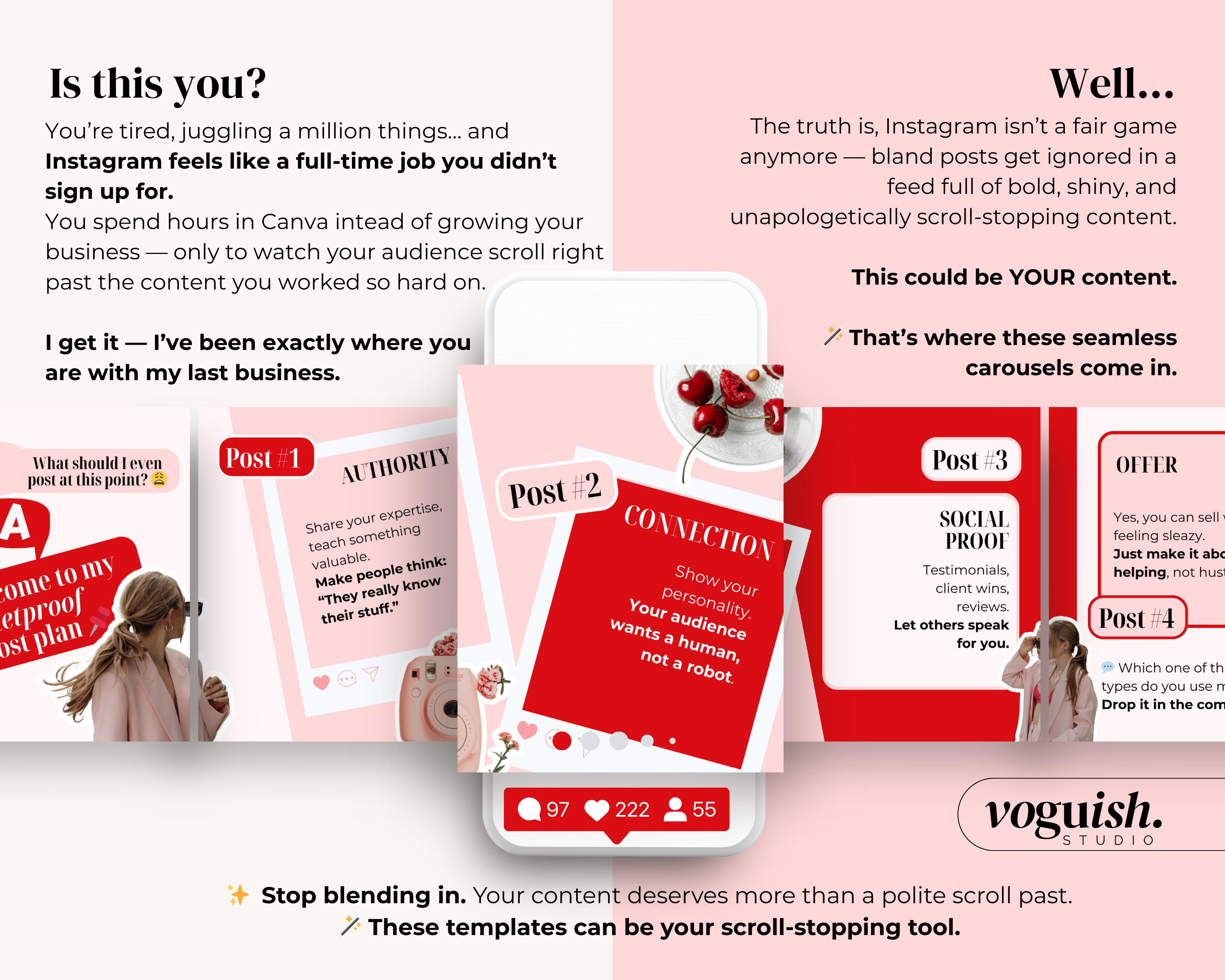 Seamless Carousel Instagram Canva Templates Pink Red, Scrapbook ...