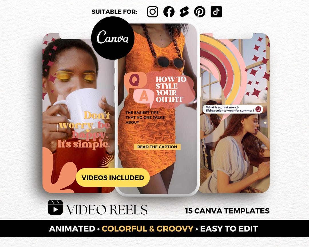 Aesthetic Instagram Video Reel Templates Canva, Colorful Boho Small ...