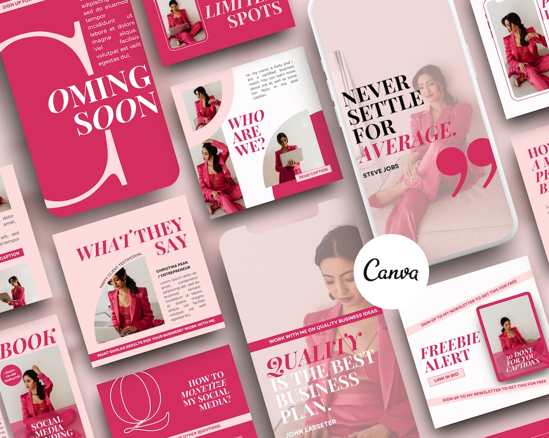 Pink Instagram Templates Canva, Colorful Bright Social Media Templates ...