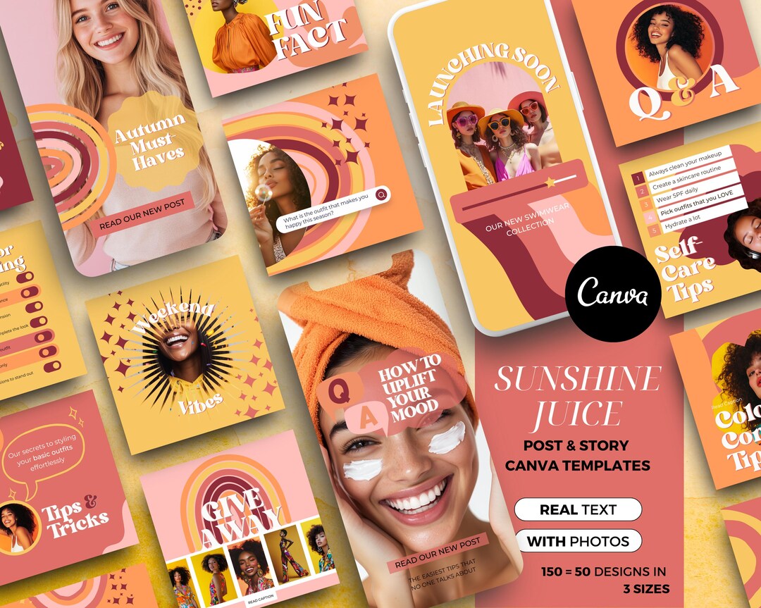 Colorful Instagram Post Templates, Boho Canva Templates, Bright ...