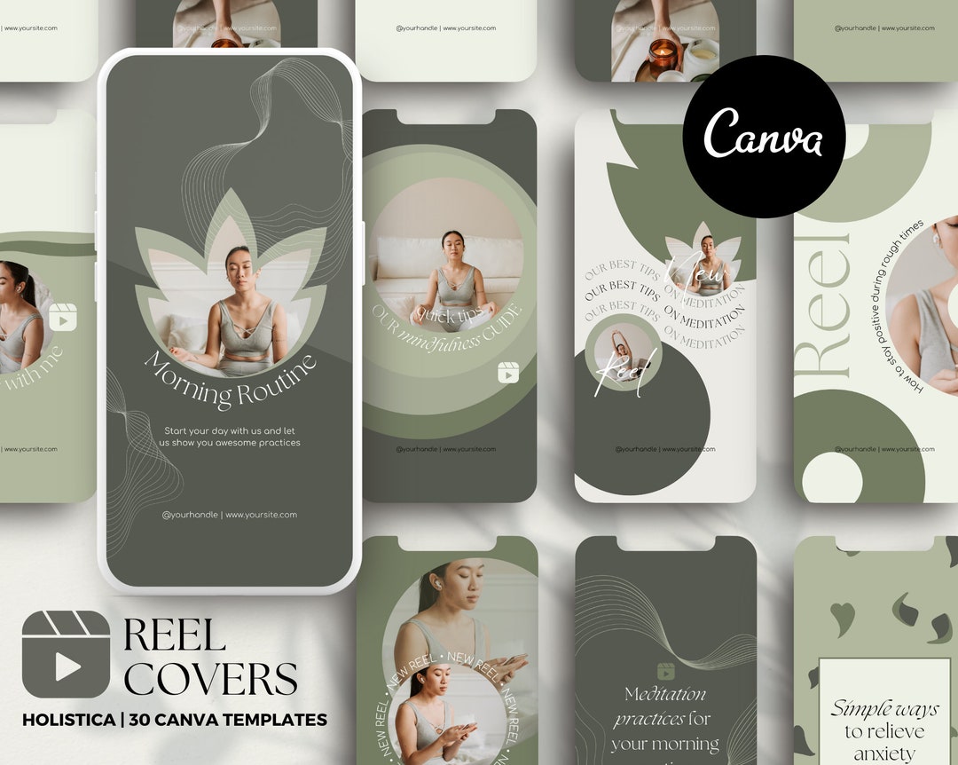 Instagram Reel Cover Templates, Wellness Canva Reel Covers, Green Reel ...