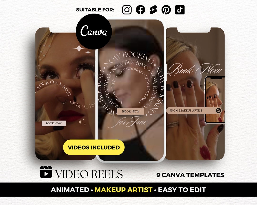 Makeup Artist Reel Templates Canva, MUA Instagram Video Templates ...