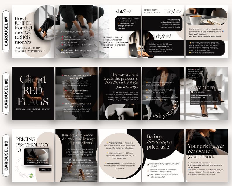 Seamless Carousel Template Canva, Business Coach Content Instagram ...