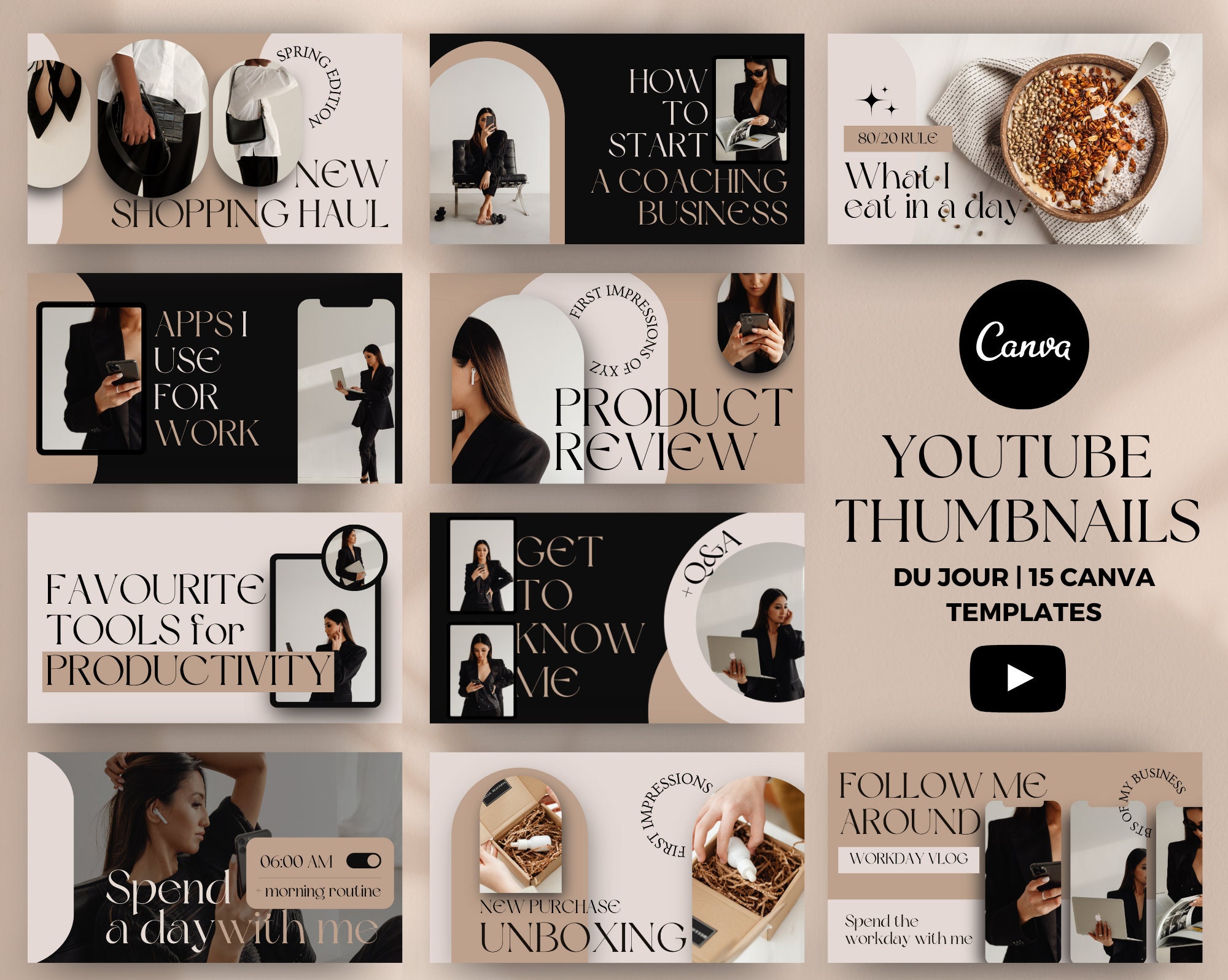 Youtube Thumbnail Templates Canva, Youtube Branding Kit, Channel Design ...