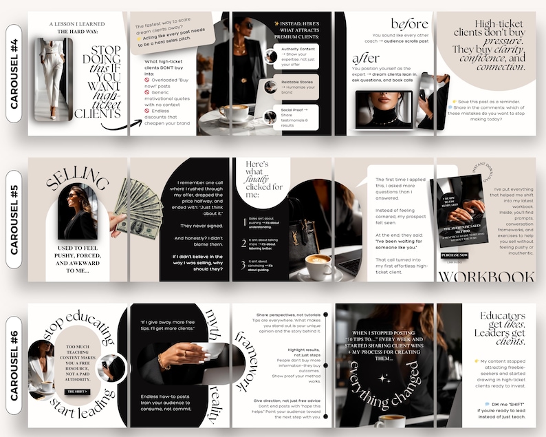 Seamless Carousel Template Canva, Business Coach Content Instagram ...