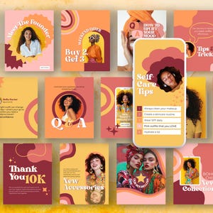 Colorful Instagram Post Templates, Boho Canva Templates, Bright ...