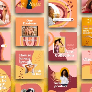 Colorful Instagram Post Templates, Boho Canva Templates, Bright ...