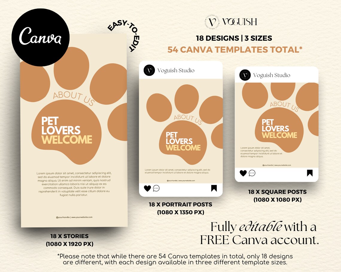 Pet Instagram Templates Canva, Pet Canva Templates, Pet Blogger ...