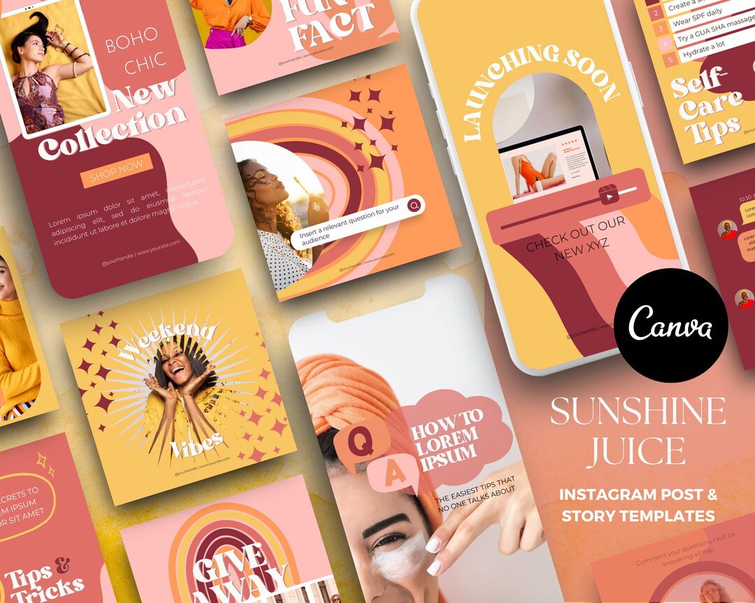 Colorful Instagram Post Templates, Boho Canva Templates, Bright ...