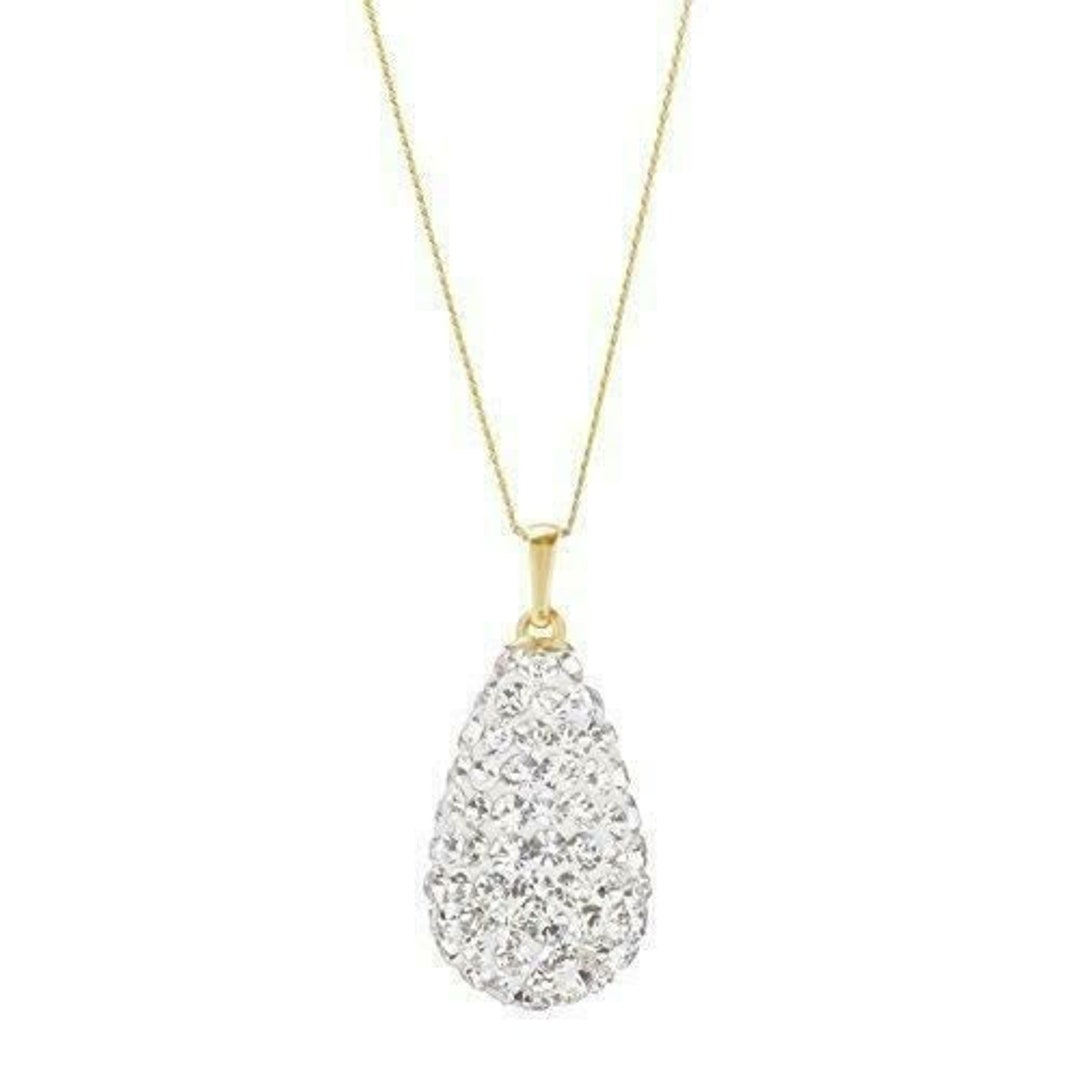 9ct Yellow Gold Crystal Glitter Bomb Teardrop Pendant With Chain - Etsy UK