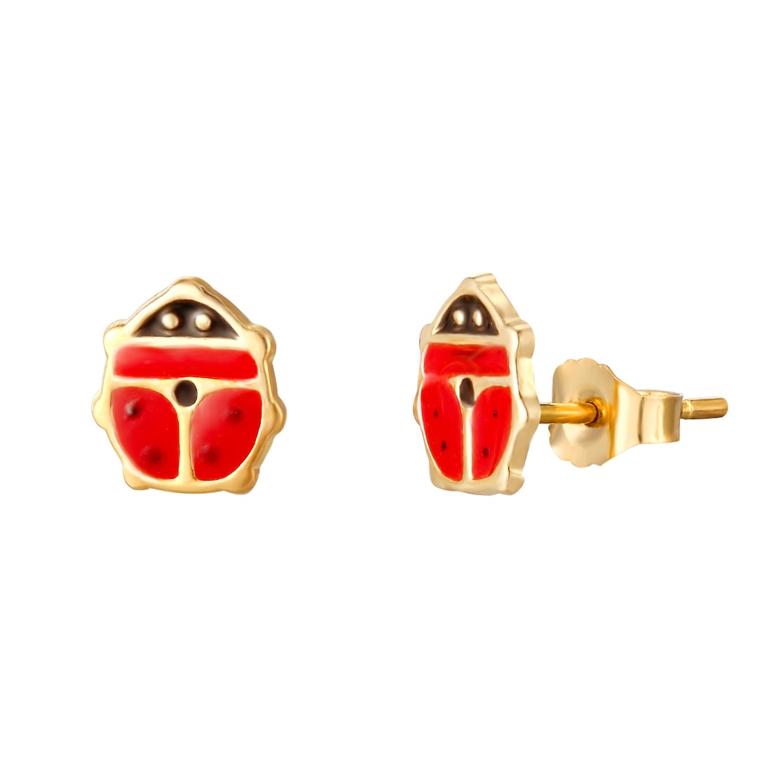 9ct Gold Ladybug Goldstudearrings Enamel Stud Earrings - Etsy