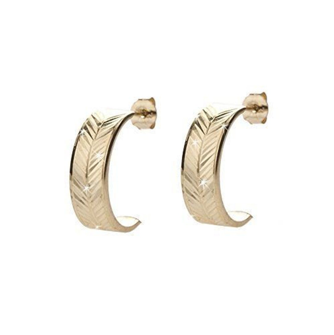 9ct Yellow Gold Diamond Cut Wedding Band Earrings - Etsy