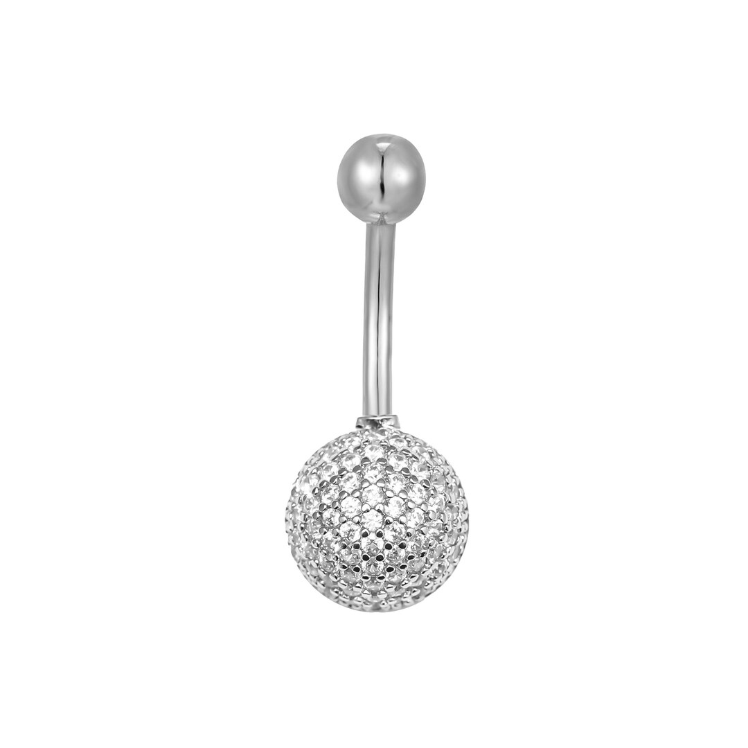 Pavé Crystal Ball Cubic Zirconia Belly Button Bar - Etsy