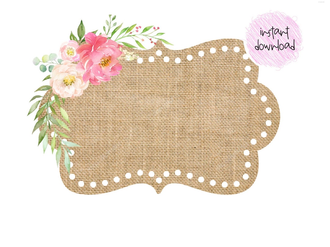 Burlap Frame PNG Clipart, Instant Download, Floral Burlap Frame, Logo ...