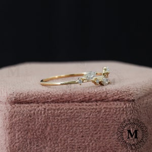 14K Solid Gold Leaf Ring Minimal Gold Ring Marquise Moissanite Leaf Band Dainty Vine Leaf ...