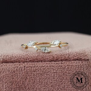 14K Solid Gold Leaf Ring Minimal Gold Ring Marquise Moissanite Leaf Band Dainty Vine Leaf ...