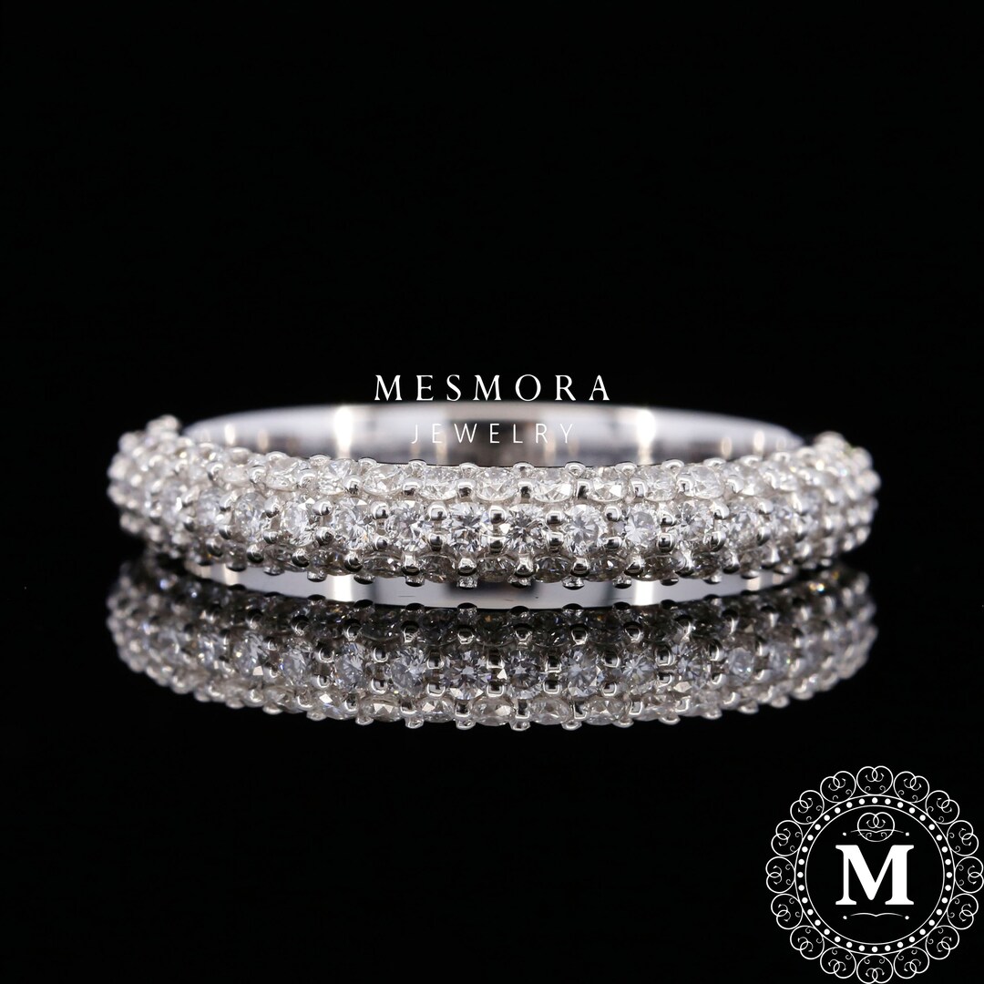 14K Solid Gold Pave Dome Ring Bold Dome Wedding Ring Women Moissanite ...