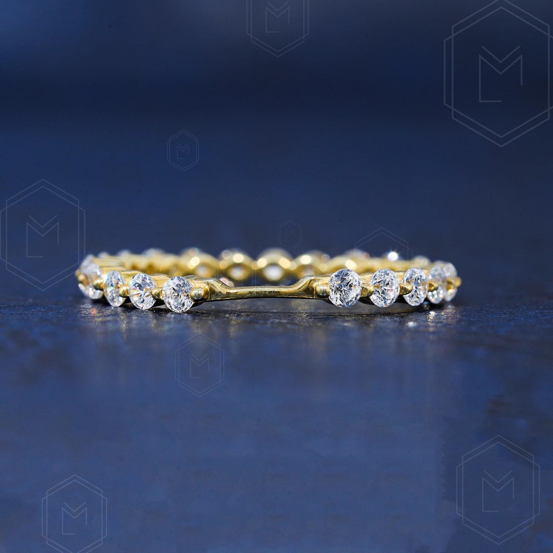 Moissanite Wedding Notch Ring Diamond Thin Gold Band Bubble Ring ...
