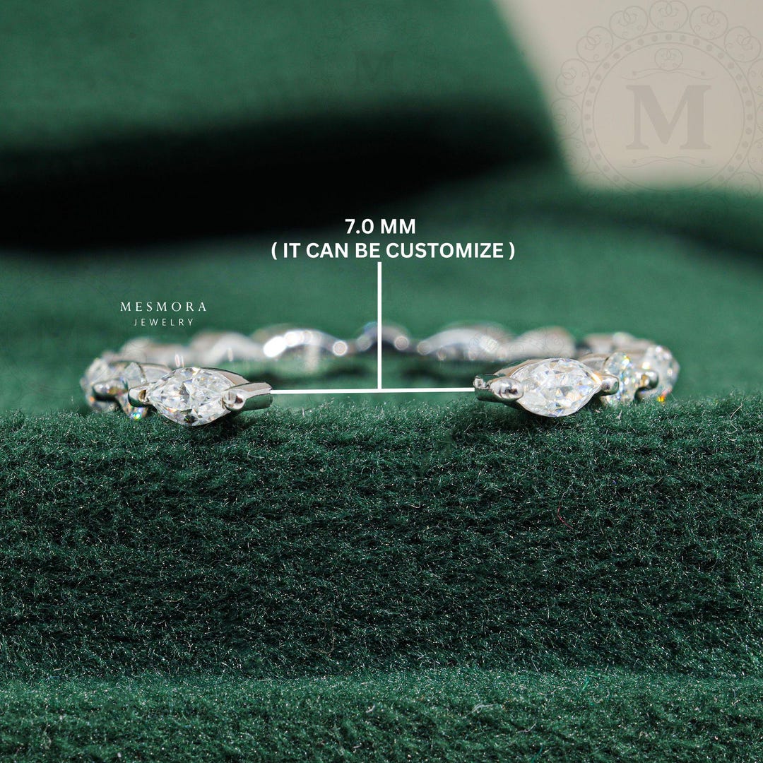 Minimalist Open Gap Wedding Band 0.86 TW Marquise and Round Moissanite ...