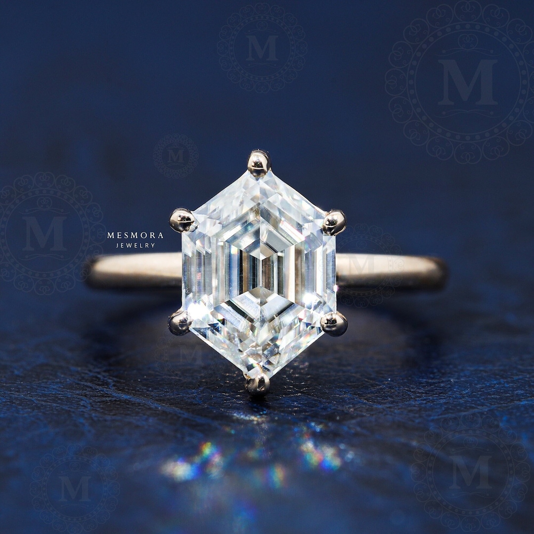 2 CT Hexagon Cut Engagement Ring Hexagon Moissanite Wedding Ring 14K ...