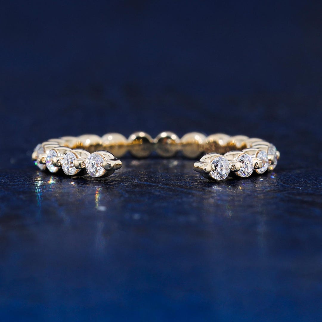 Open Wedding Band Colorless Moissanite Open Wedding Band Bubble Prong ...
