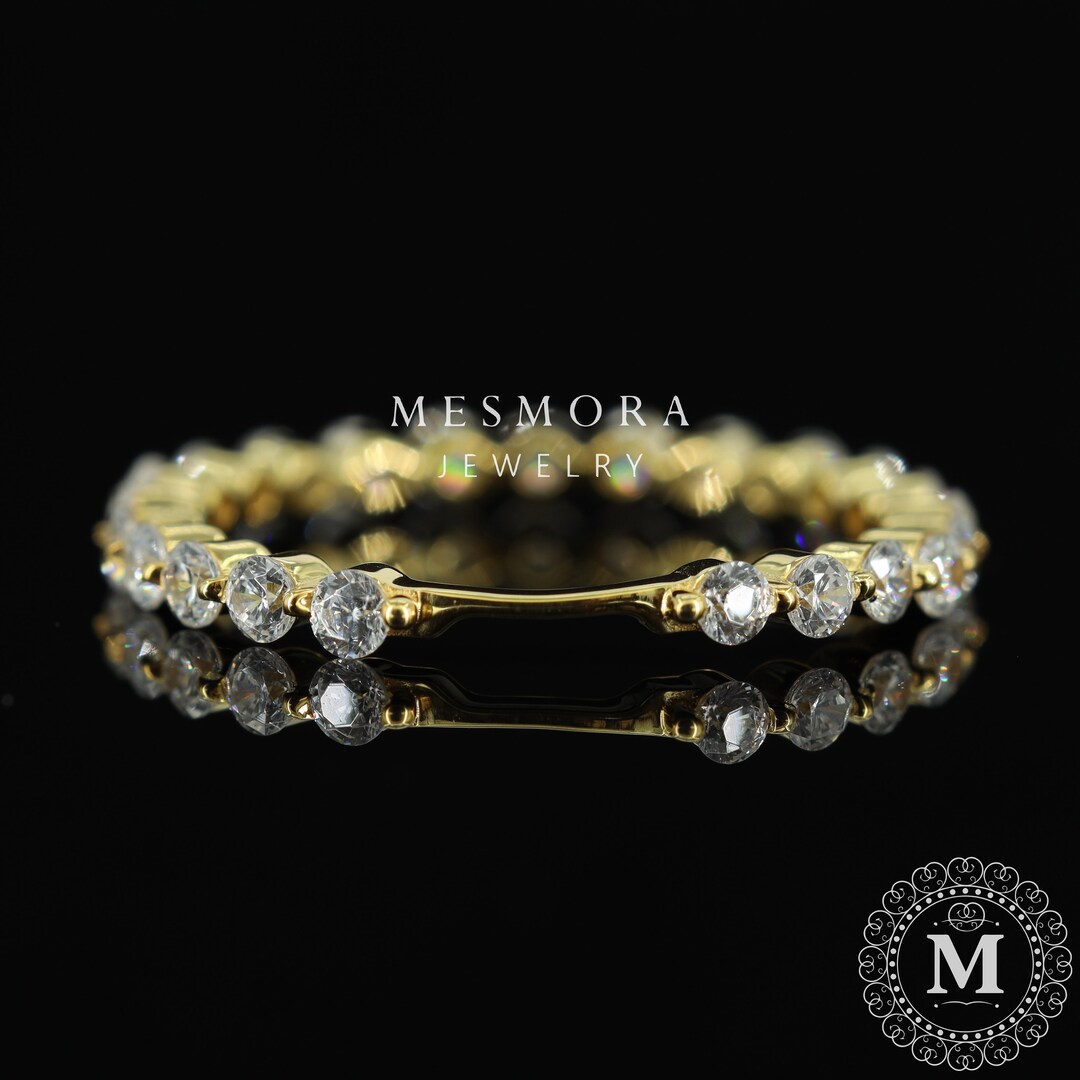 Moissanite Wedding Notch Ring Diamond Thin Gold Band Bubble Ring ...