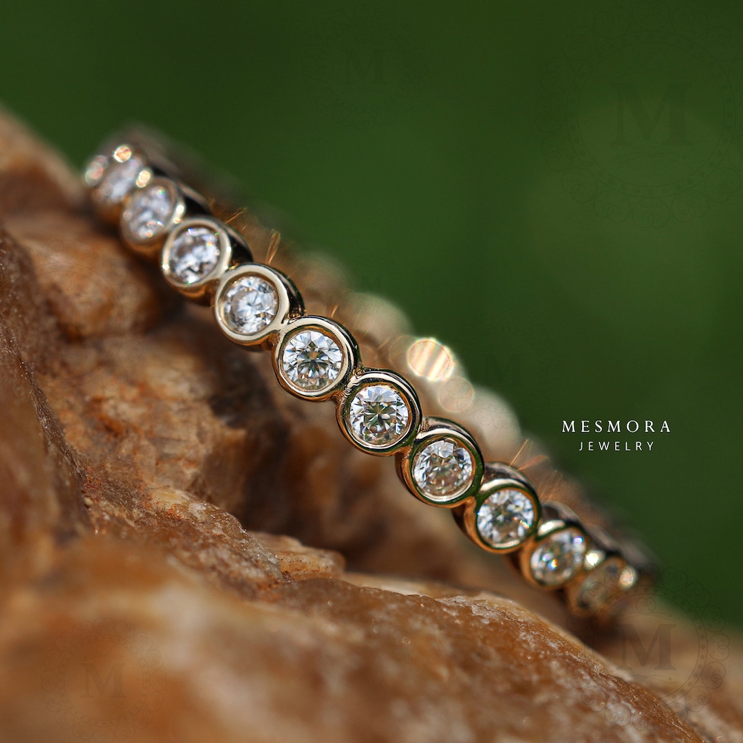 1.5 MM Diamond Bezel Eternity Band 14k Gold Dainty Wedding Ring ...