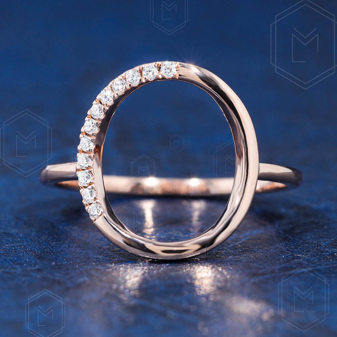 Open Circle Unique Engagement Ring Round Cut Moissanite Half Eternity ...