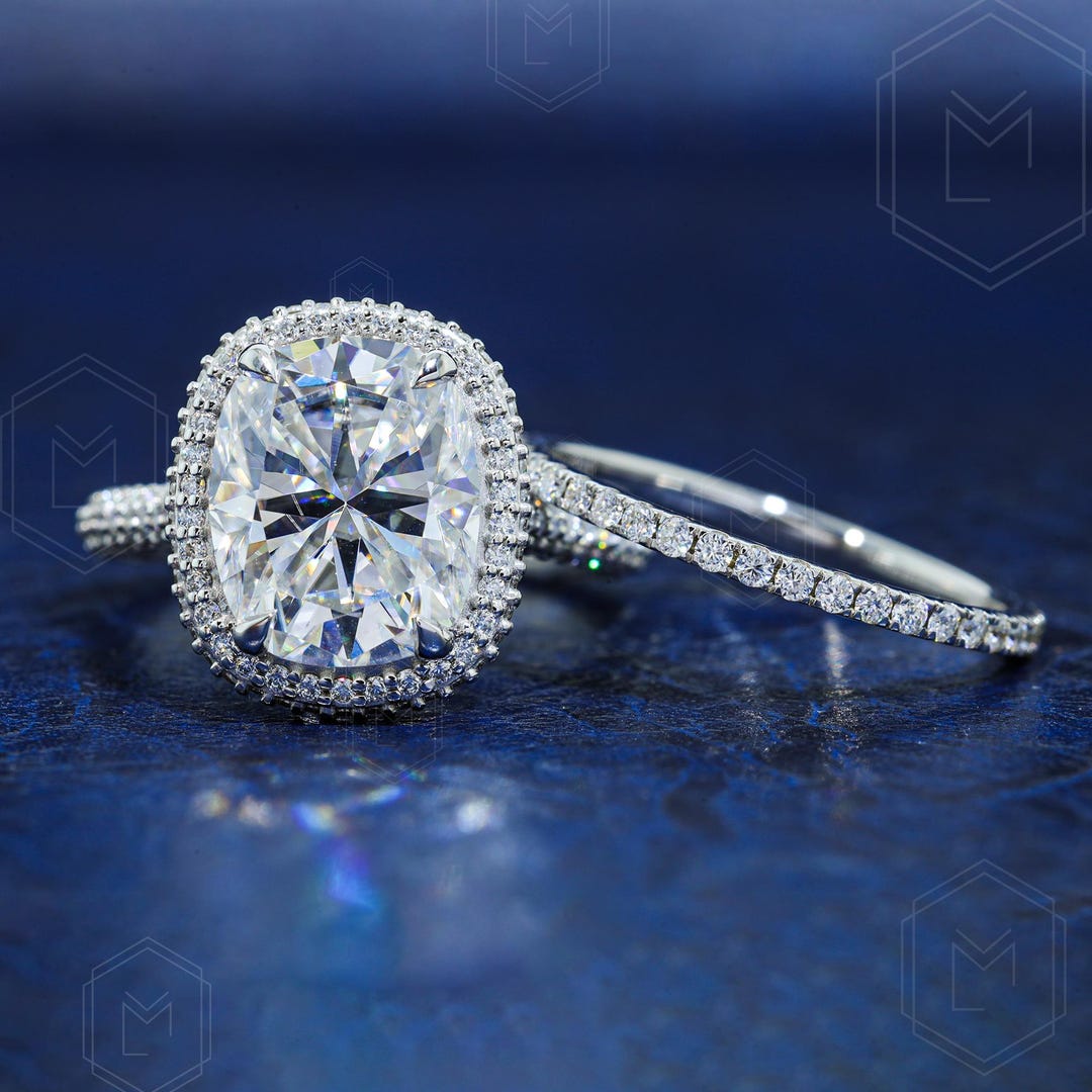 4.5 TCW Elongated Cushion Cut Wedding Ring Set Art Deco Eternity Ring ...