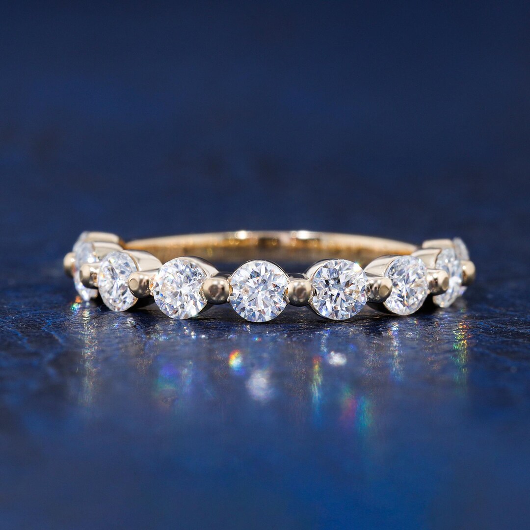 Round Cut Floating Bubble Band Moissanite Wedding Band Half Eternity ...