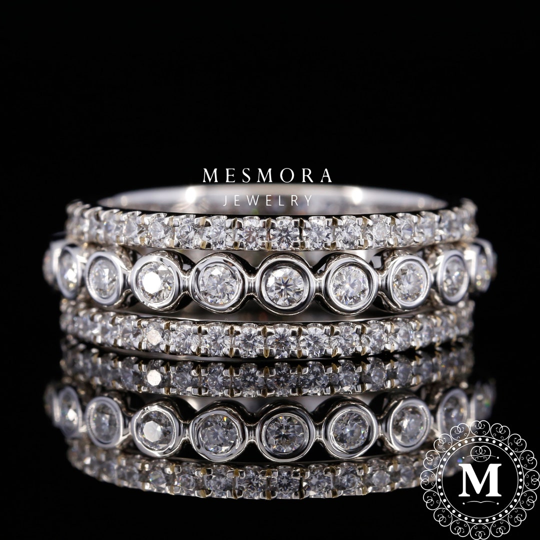 Bezel Set Band Set Matching Wedding Band Set Full Eternity Wedding ...
