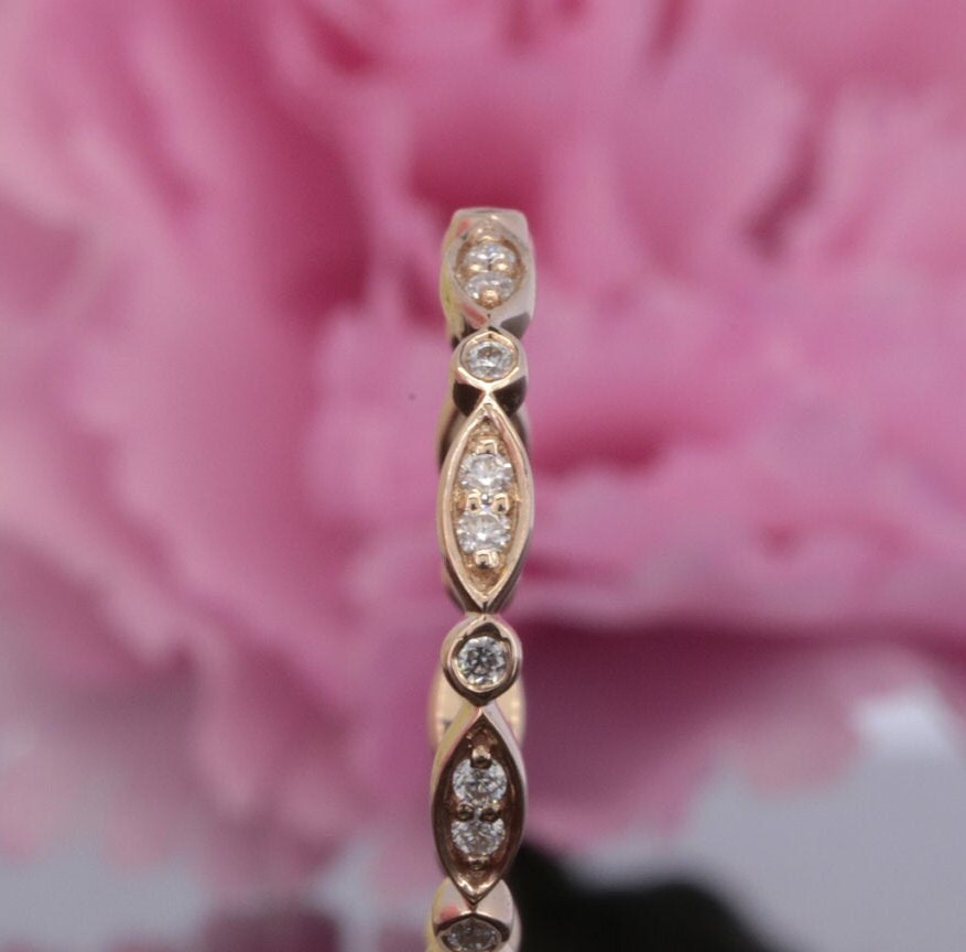 2.5MM Art Deco Stackable Rose Gold Band Scalloped Wedding | Etsy