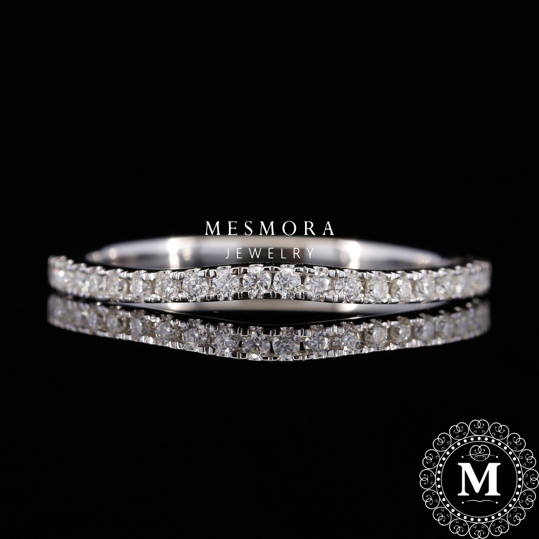 2mm Curved Wedding Band Half Eternity Band Diamond Stacking Matching ...