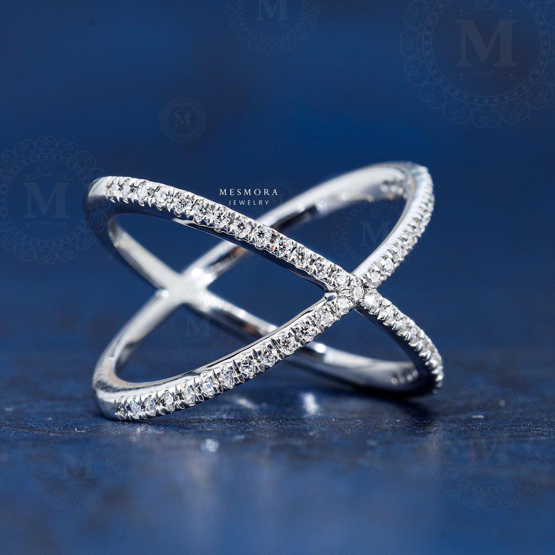 Pave X Diamond Ring 14k Solid Gold Criss Cross Diamond Ring Round ...