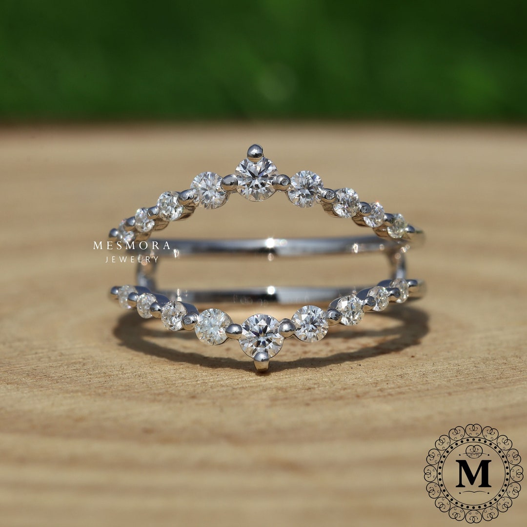Double Tiara Curved Moissanite Bridal Wedding Band 14K Solid Gold ...