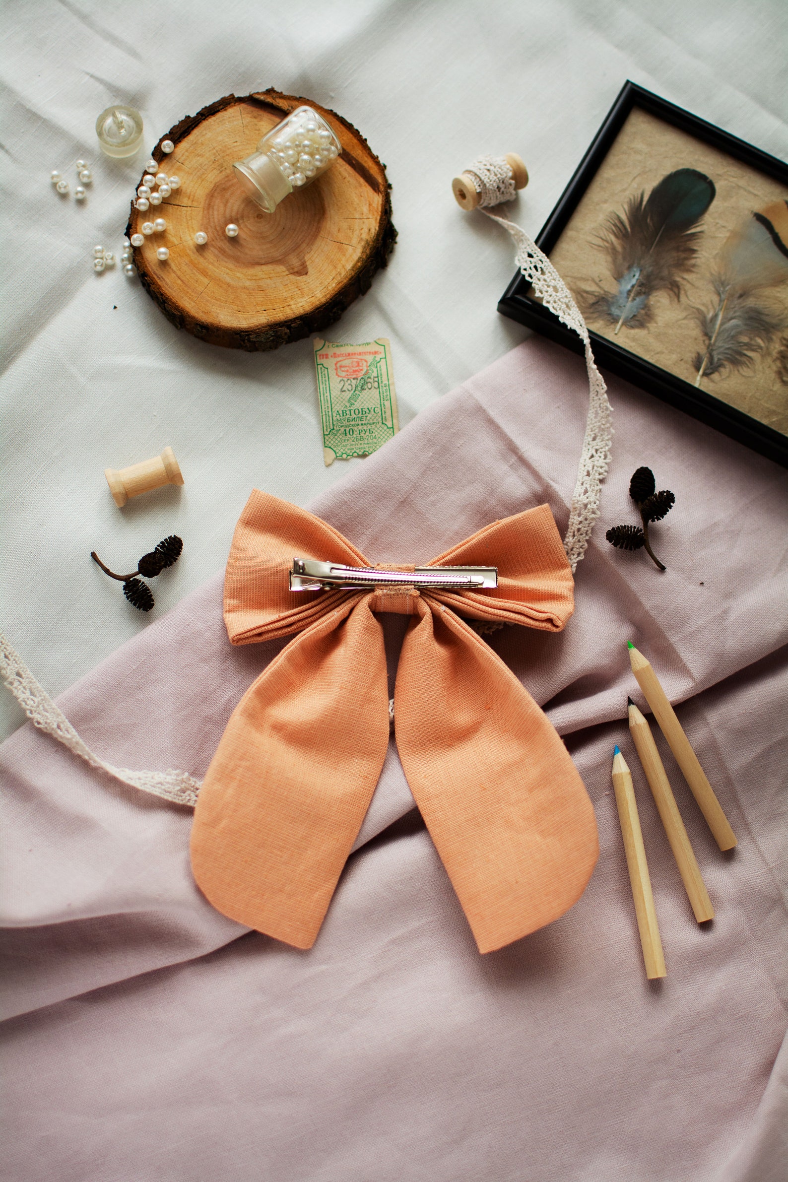 Cottagecore Hair Bow with Fox Embroidery Linen Embroidered | Etsy