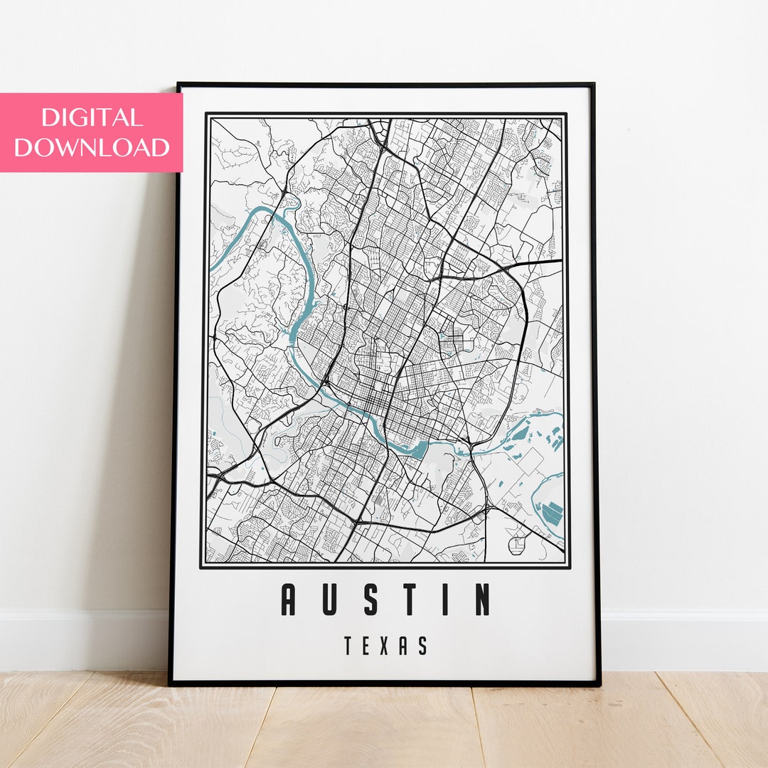 Austin Map Printable, Austin Texas Wall Art, Austin Art, Austin Print ...