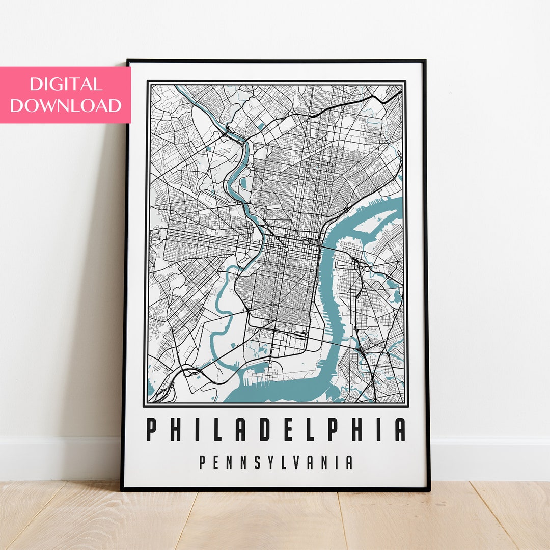 Philadelphia Map Printable, Philadelphia Art, Street Map Art, City Map ...