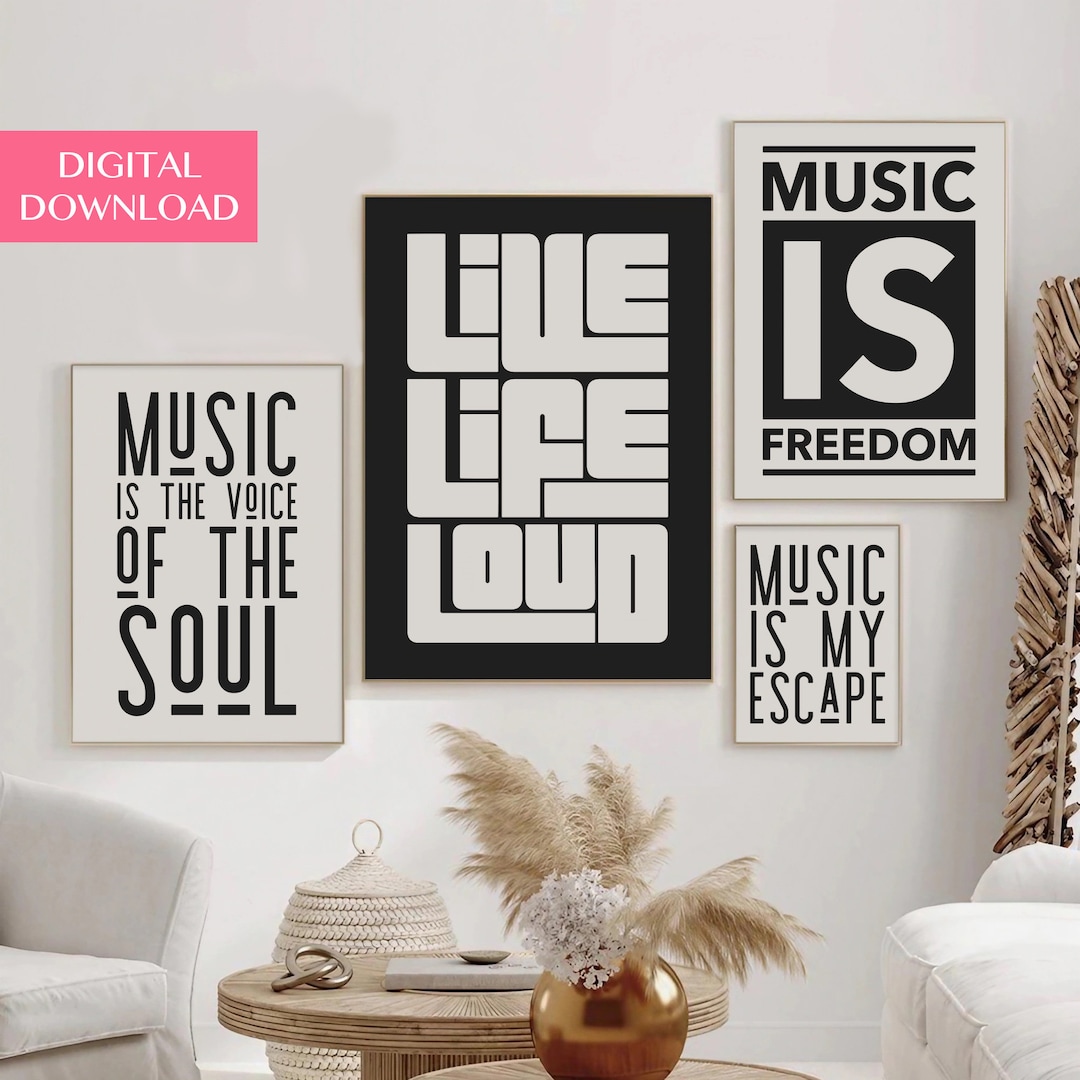 Music Printable Set of 4, Music Digital Download Wall Art, Music Print ...