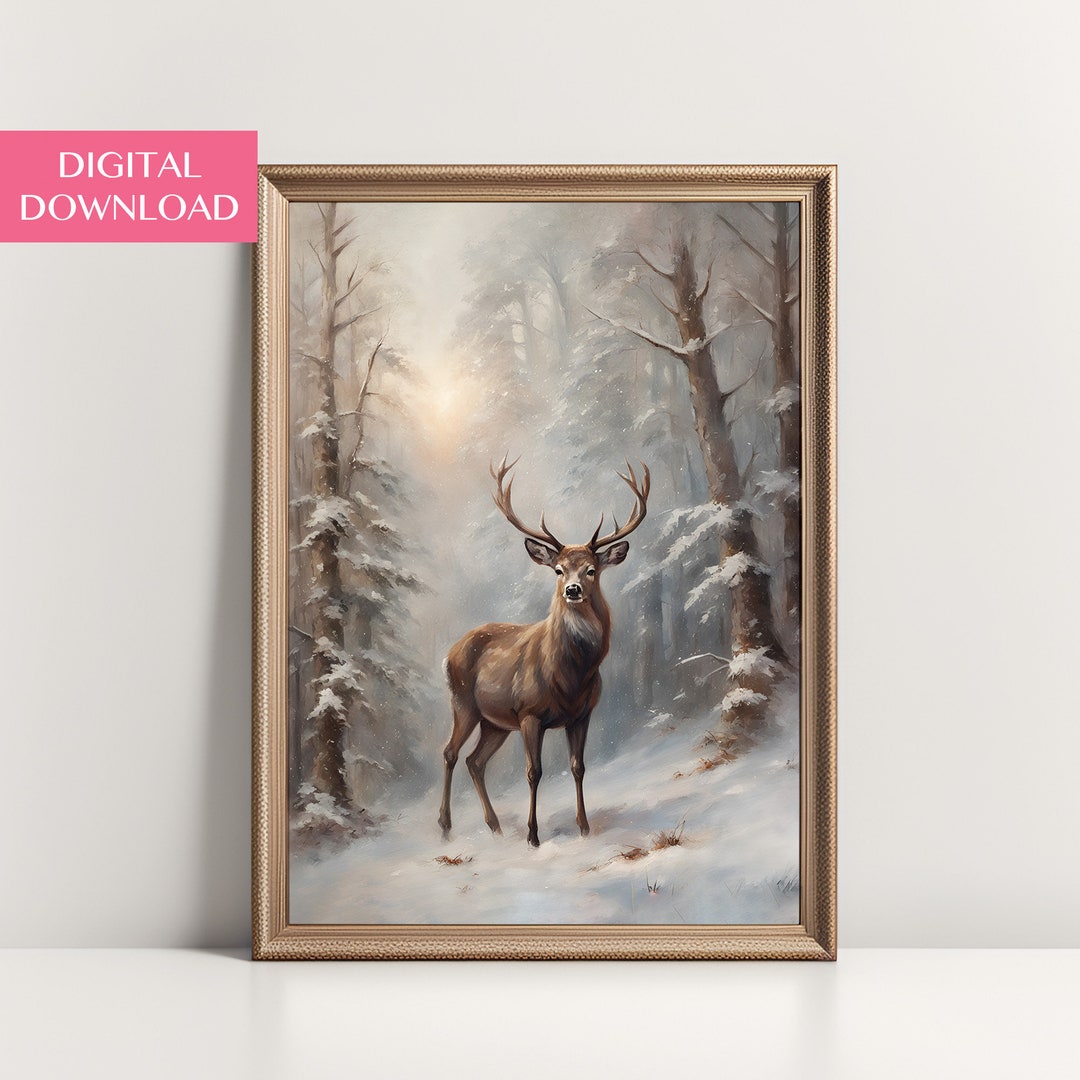 Christmas Deer Painting, Digital Download, Christmas Decor Nature Wall ...