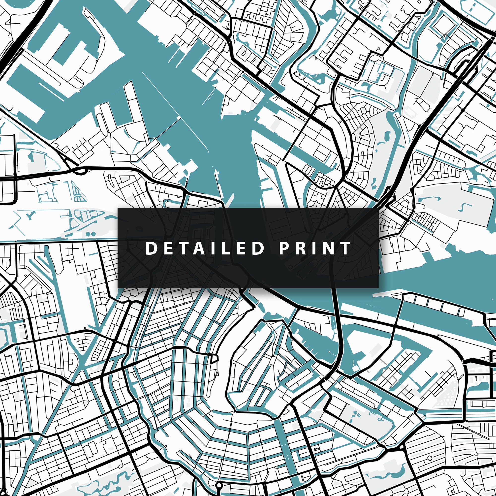 Amsterdam City Map Printable Amsterdam Art Map of Amsterdam | Etsy