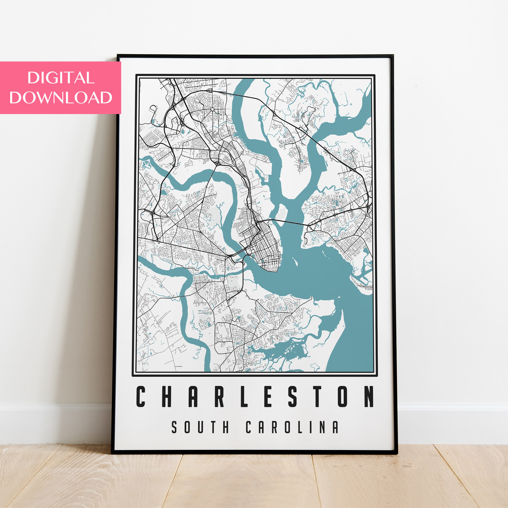 Charleston Map Digital Download Charleston Poster Charleston - Etsy