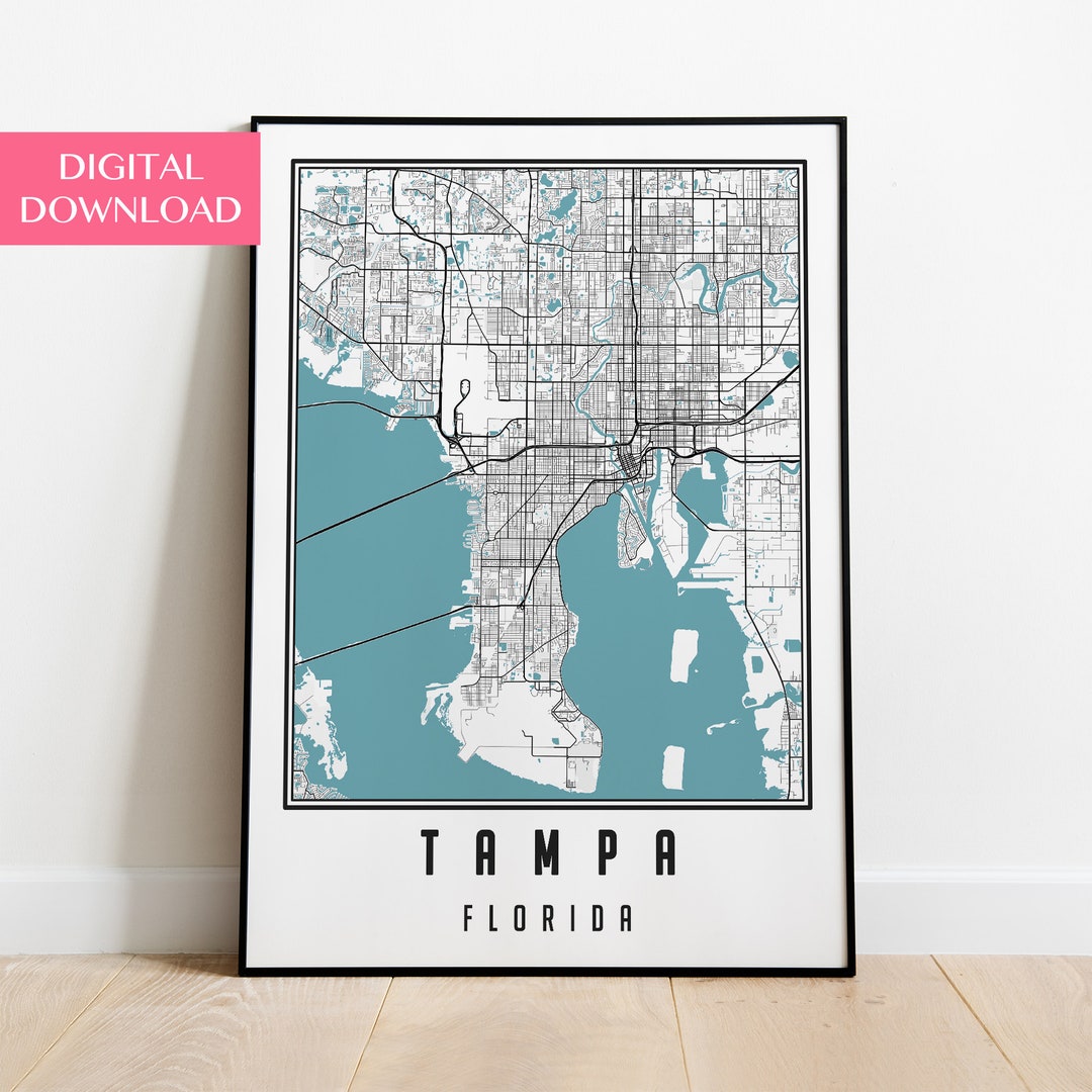 Tampa Map Digital Download, Florida City Map Wall Art, Tampa Print - Etsy