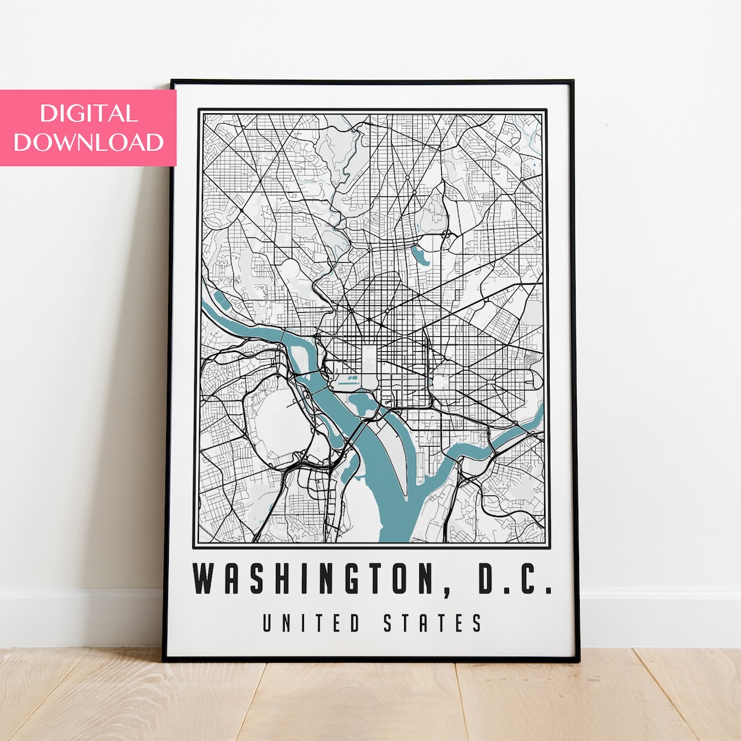 Washington Map Art, Printable Wall Art, Washington DC, Street Map Art ...
