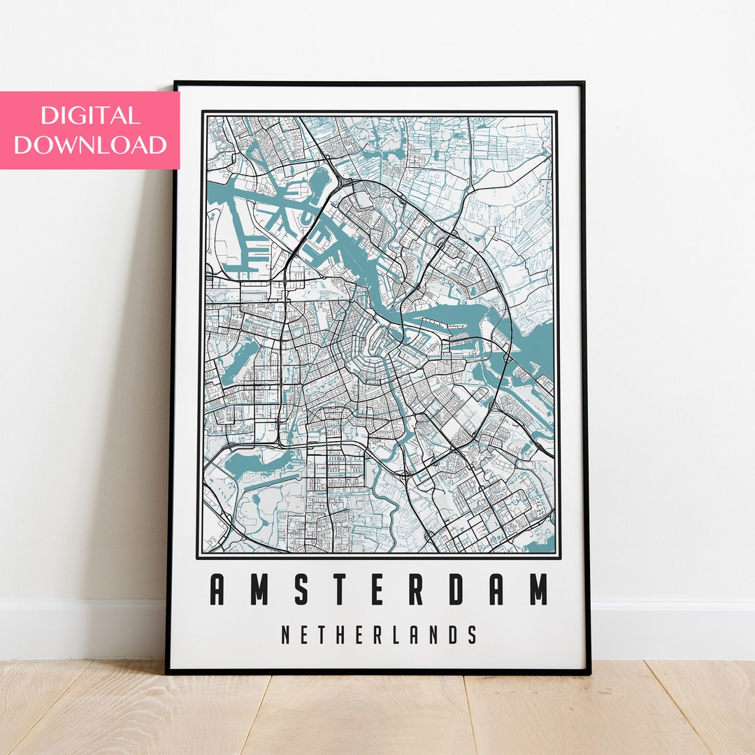 Amsterdam City Map Printable, Amsterdam Art, Map of Amsterdam ...